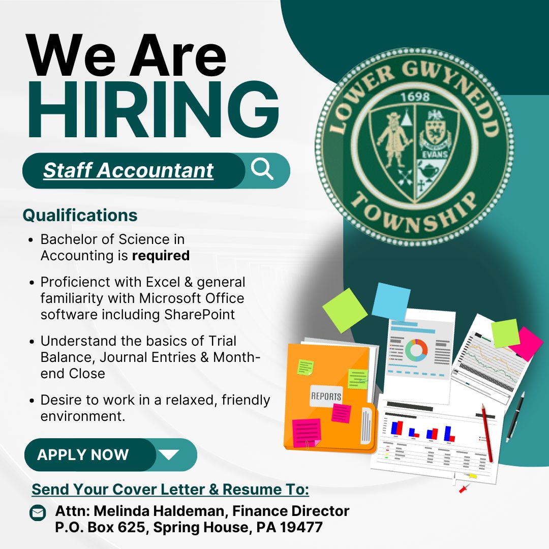 We're Hiring- Staff Accountant | Lower Gwynedd Township